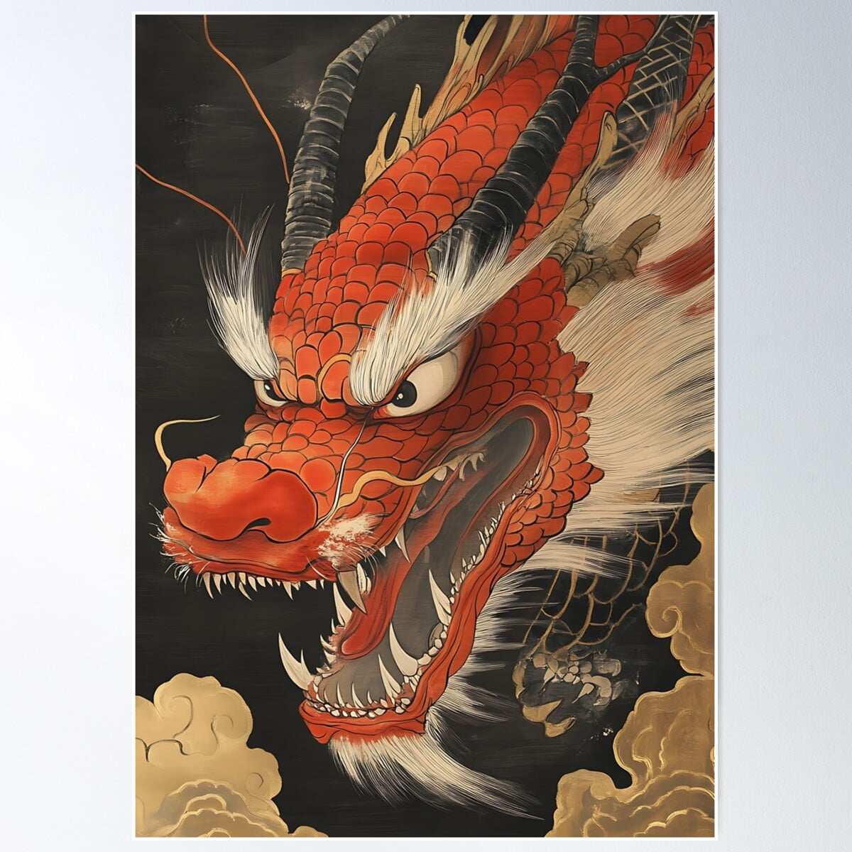 Japanese Dragon Scroll Art Poster Wall Art, Modern Wall Decor For ...