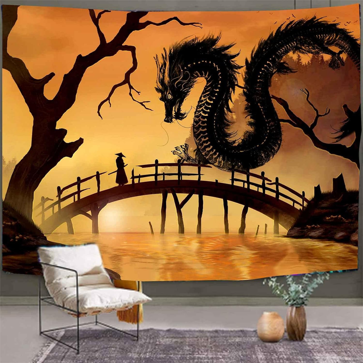 Japanese Dragon Tapestry Anime Samurai Tapestry Japanese Style Wall ...