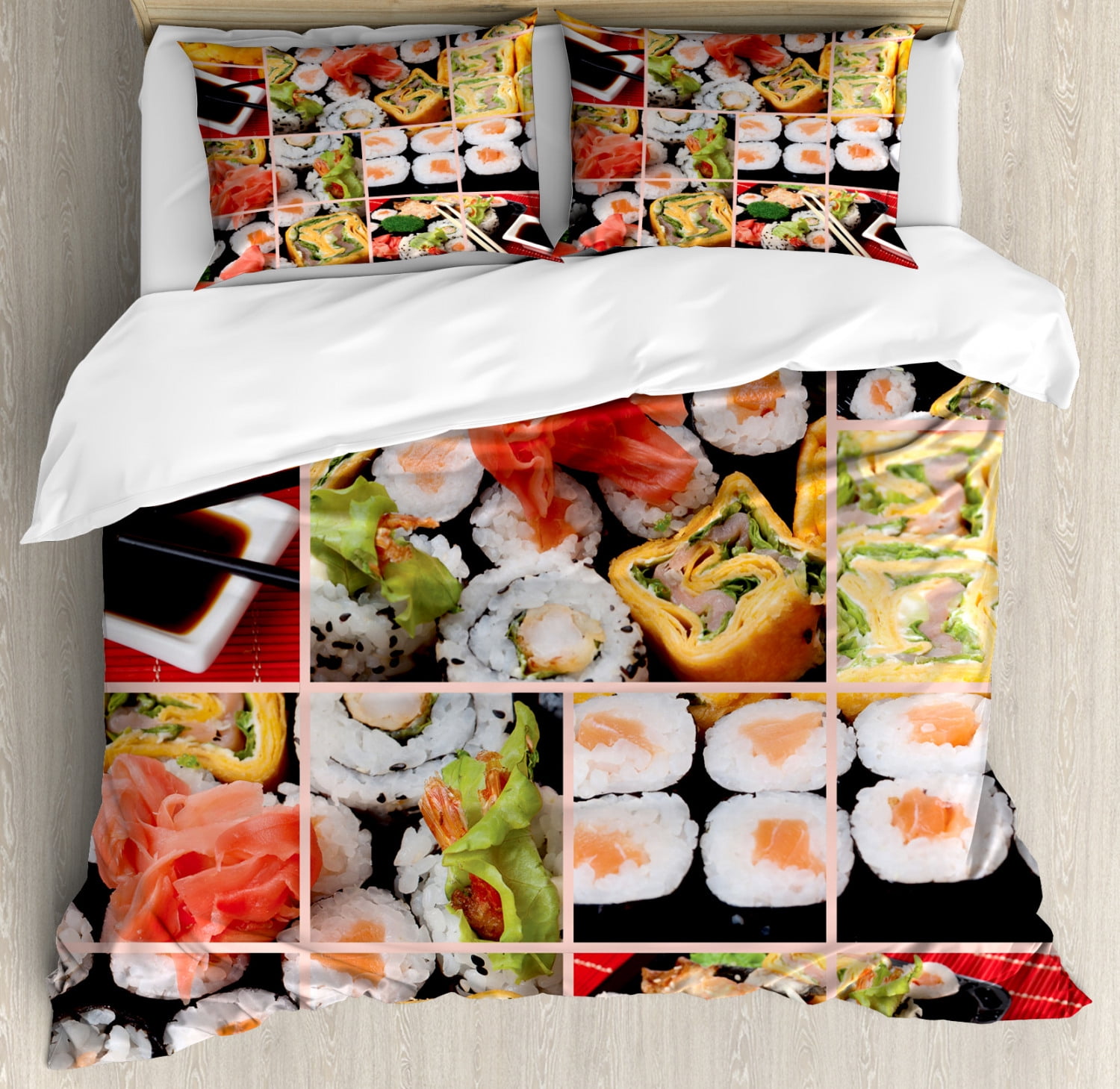 Japanese Duvet Cover Set Queen Size, Cuisine Asian Sushi Fish Raw Meat ...