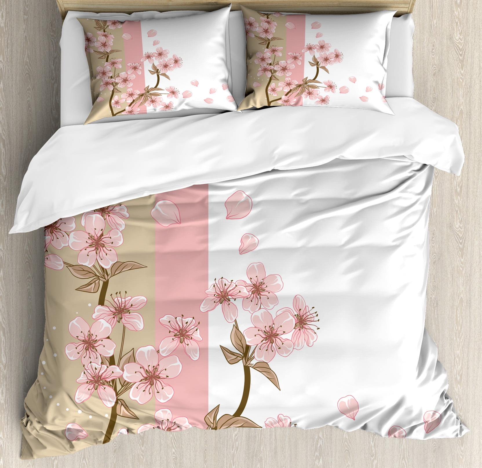 Japanese Duvet Cover Set, Romantic Sakura Blooms Flowers Petals Spring ...