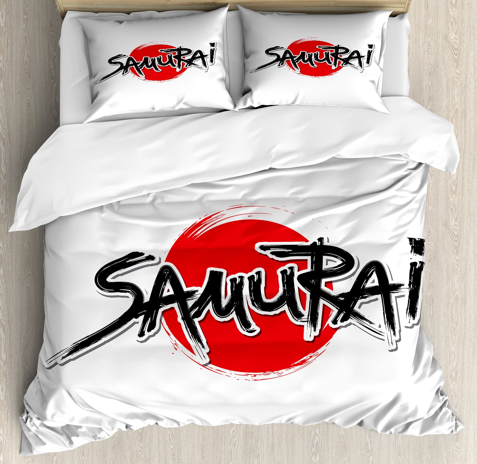 Japanese Duvet Cover Set, Samurai Lettering over Sun Emperor Man Power ...