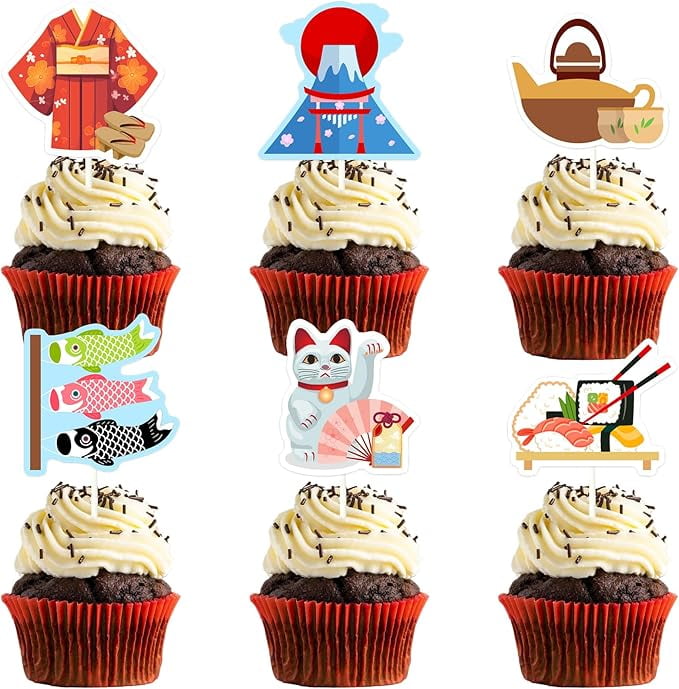 Japanese Elements Cupcake Toppers Decorations, 24pcs Japanese Culture ...