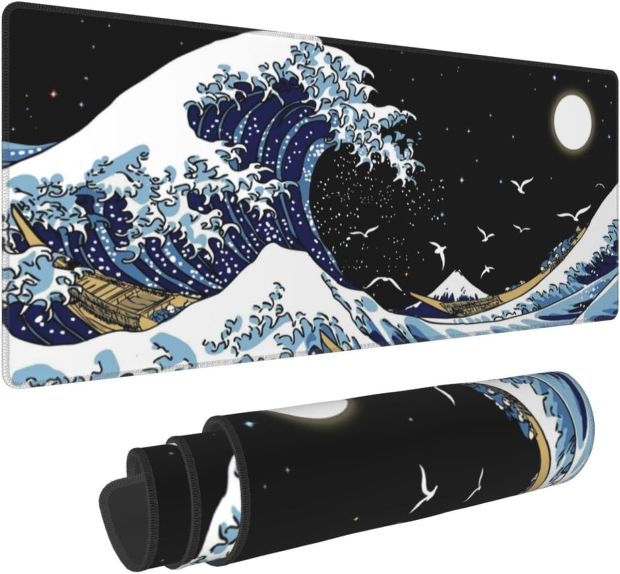 Japanese Extended Gaming Mouse Pad Sea Wave Mousepad 35.4 x 15.7 Inch ...