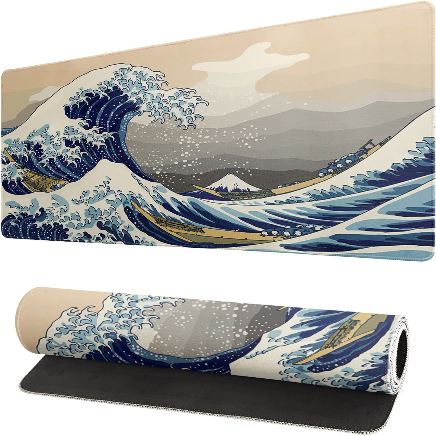 Japanese Extended Large Mouse Pad, Wave Painting Big Gaming Mouse Mat ...