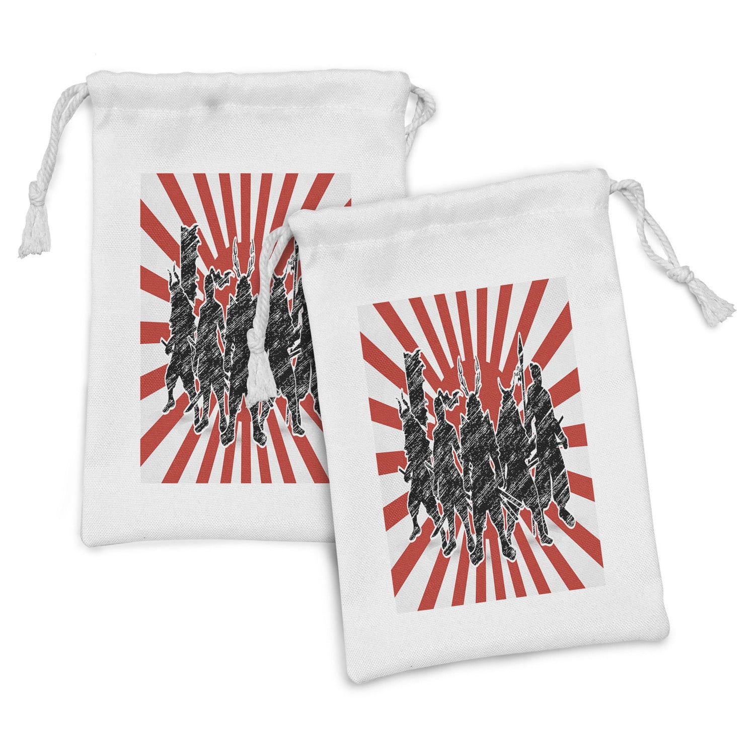 Japanese Fabric Pouch Set of 2, Group of Samurai Ninja Posing and ...