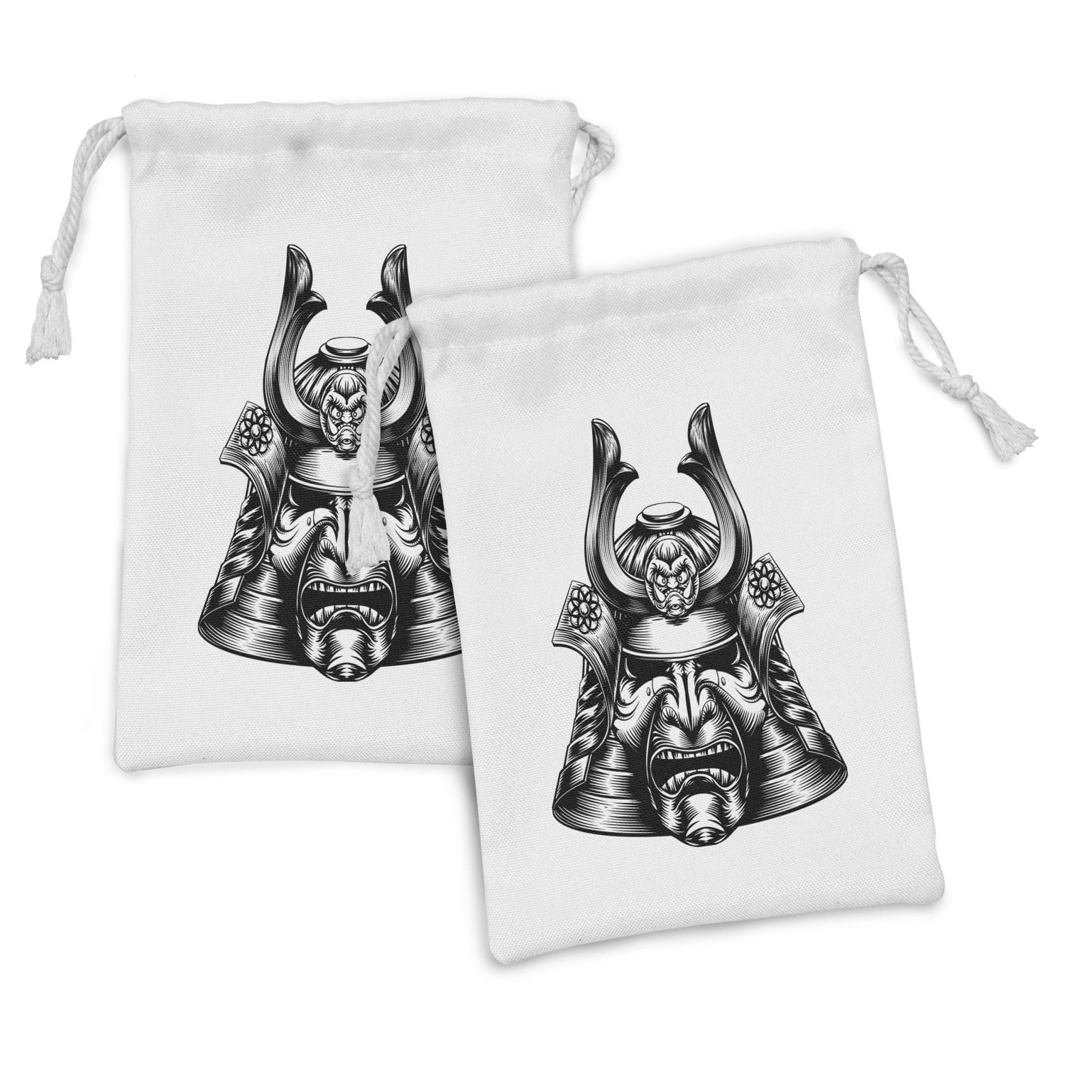 Japanese Fabric Pouch Set of 2, Vintage Style Oriental Themed Demon ...