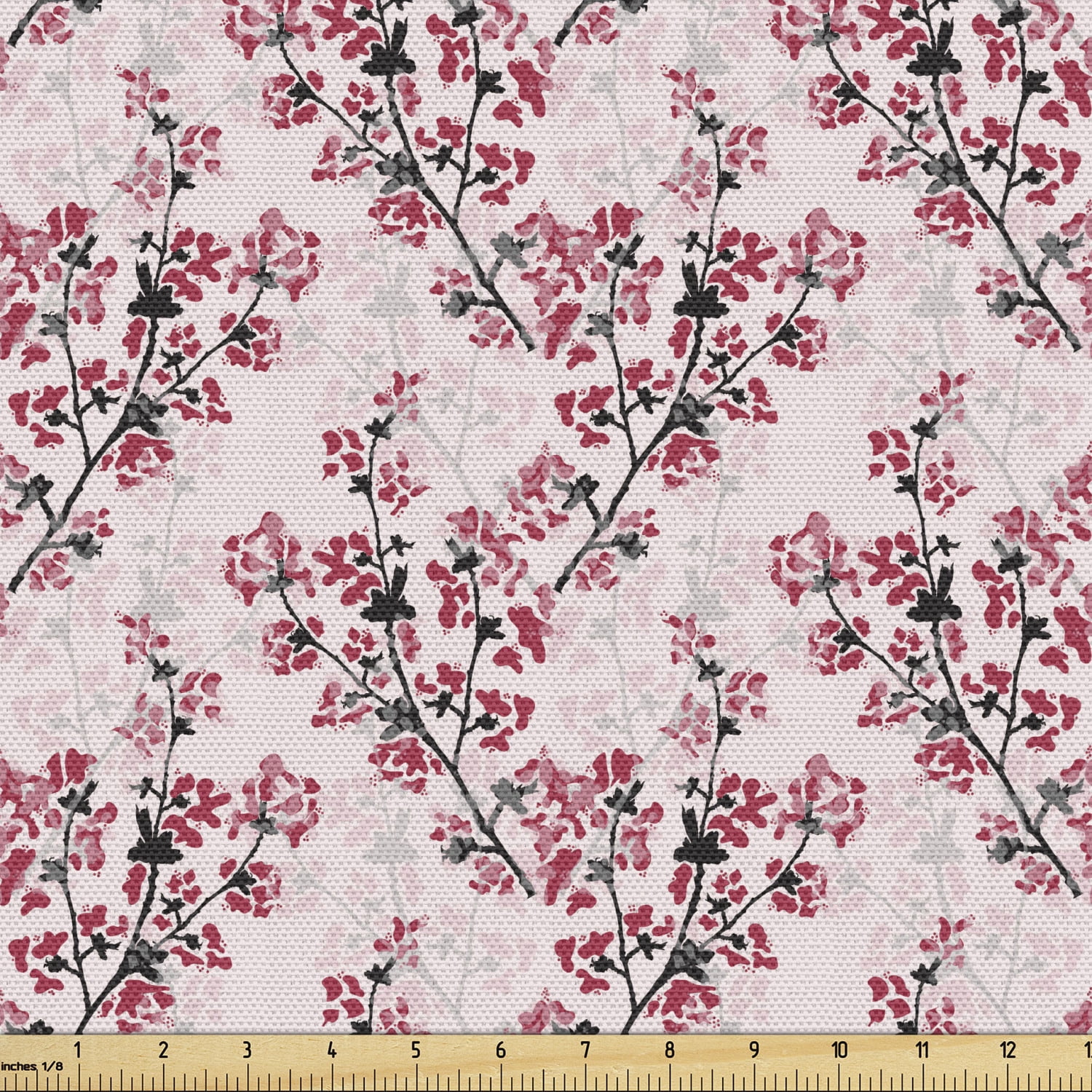 Ambesonne Japanese Fabric by the Yard Upholstery, Sakura Branches Bloom ...