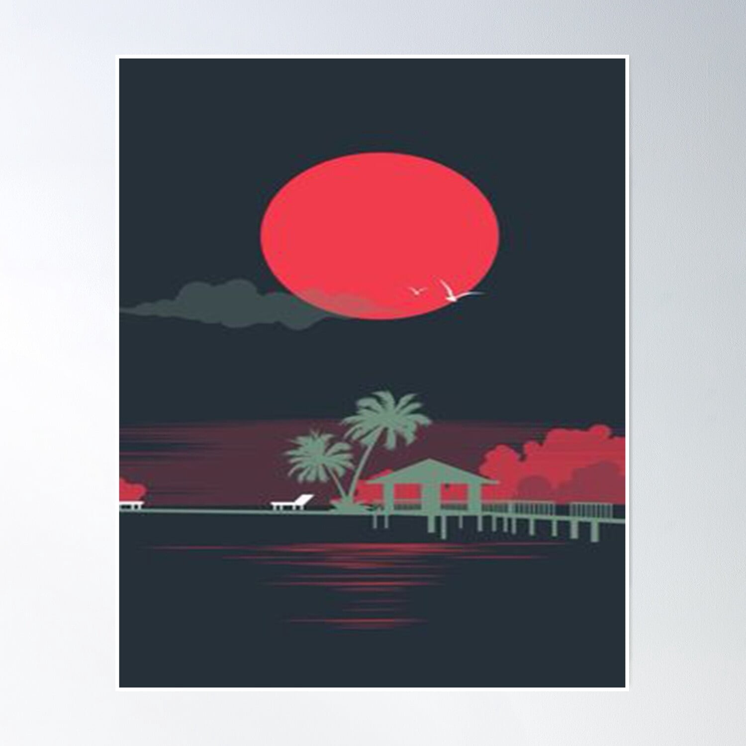 Japanese Fishing Style Docks, Japanese Red Sunset, Tropical Poster Wall ...