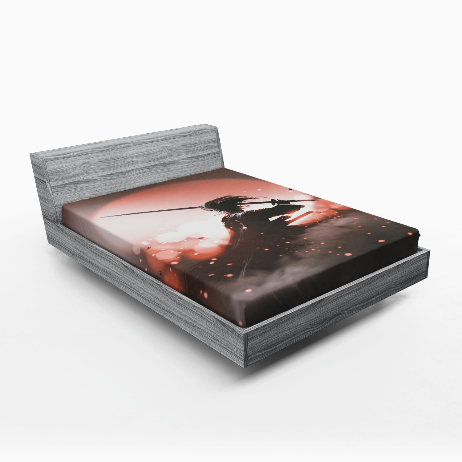 Ambesonne Japanese Fitted Sheet, Samurai Japan, Queen Size, Salmon ...