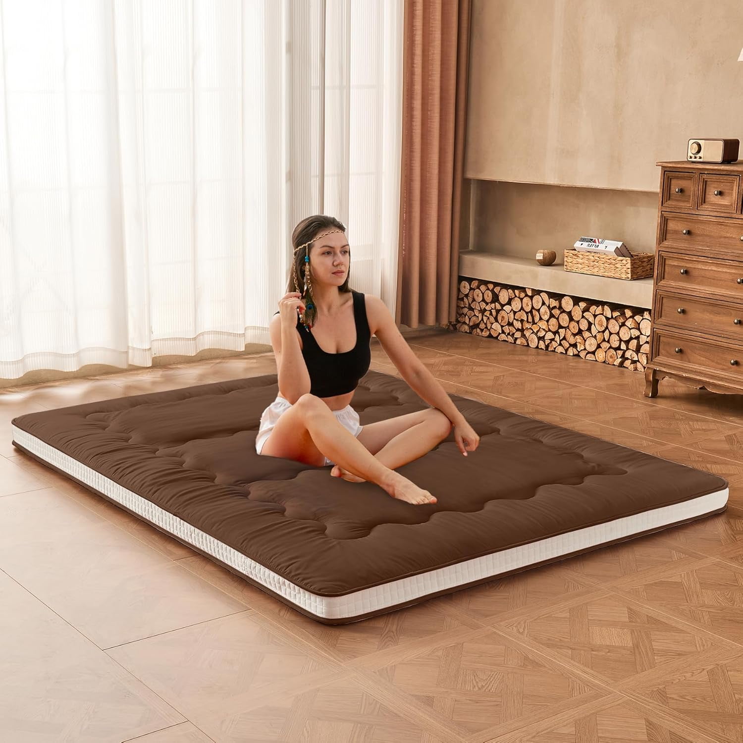 Japanese Floor Futon Mattress Extra Thick Folding Roll Up Bed Topper Mat for Guest,Lounger and ...