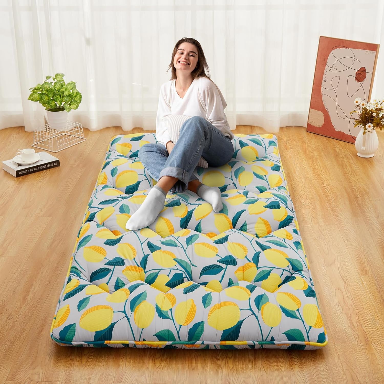 Japanese Floor Futon Mattress, Lemon Pattern Tatami Mat Sleeping Pad ...