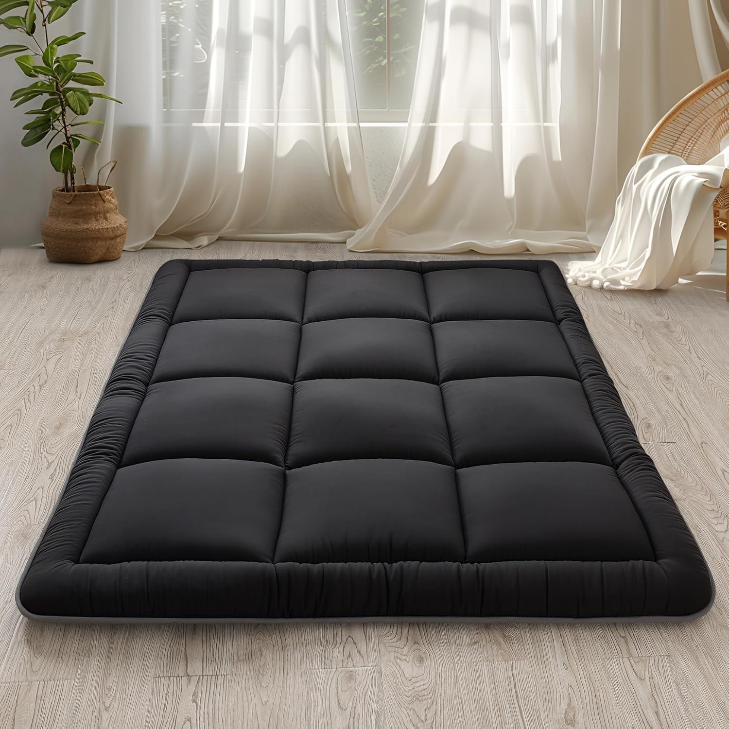 Japanese Floor Mattress Futon Mattress 3" Black Tatami Mat Shredded ...
