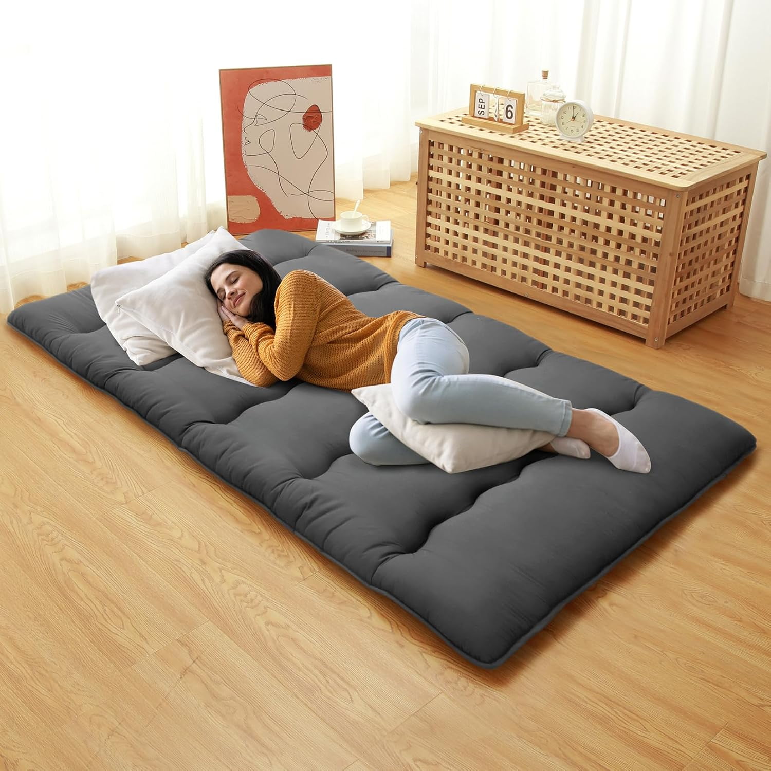 Japanese Floor Mattress Futon Mattress,3 '' Thicken Daybed Futon Roll ...