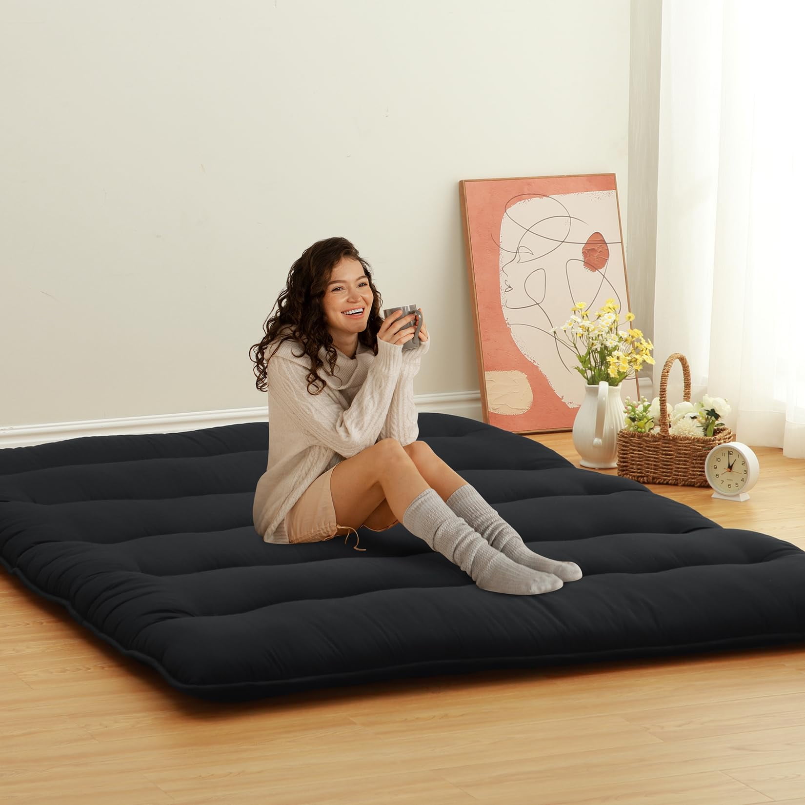 Japanese Floor Mattress Futon Mattress,3 '' Thicken Daybed Futon Roll ...