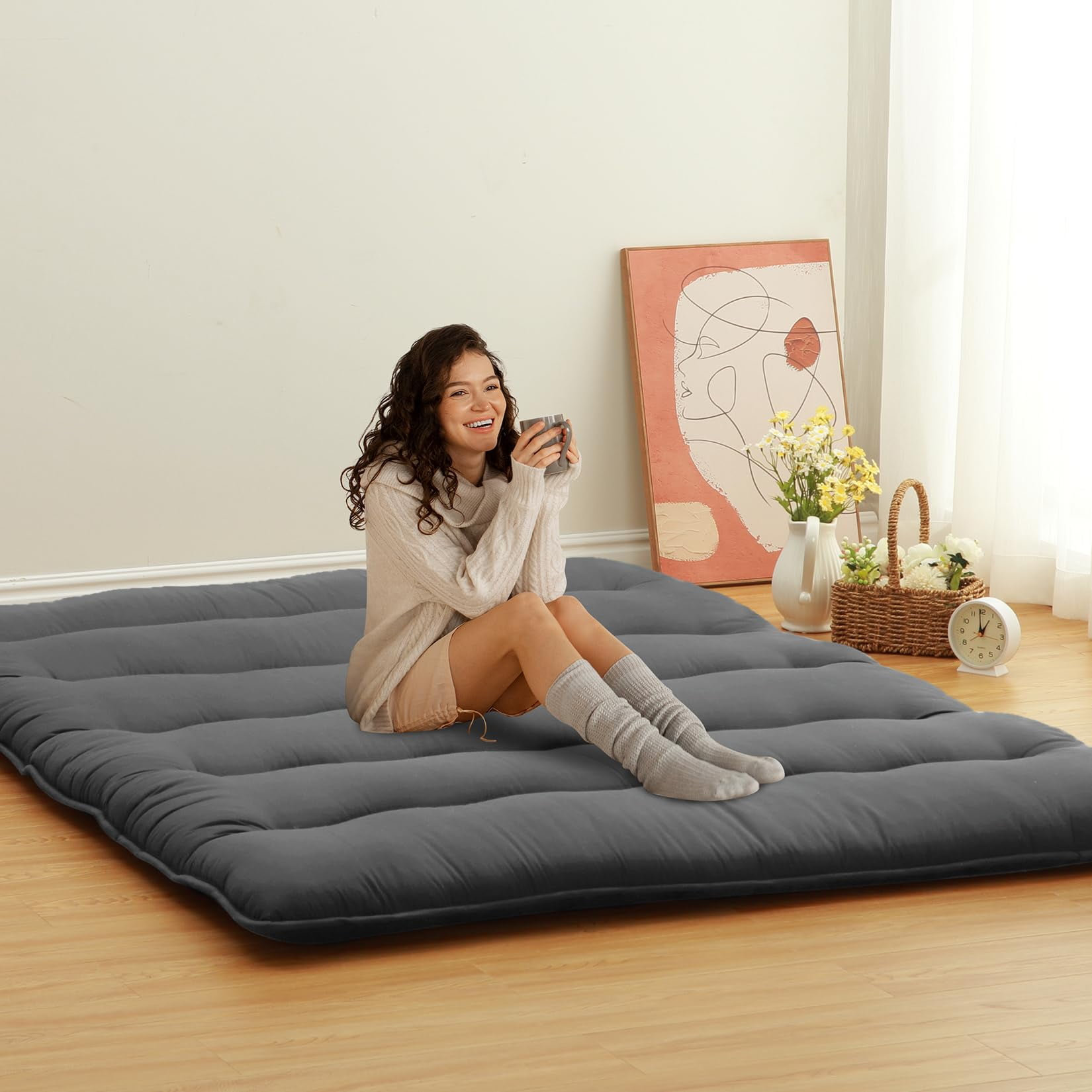 Japanese Floor Mattress Futon Mattress,3 '' Thicken Daybed Futon Roll ...