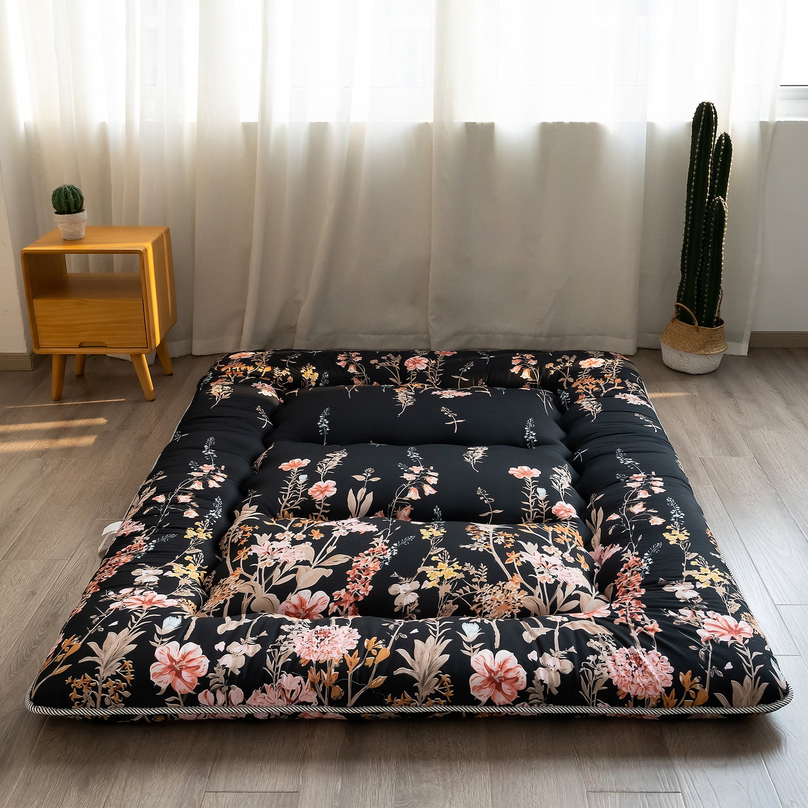 Japanese Floor Mattress Futon Mattress Floral Design Sleeping Mat King ...