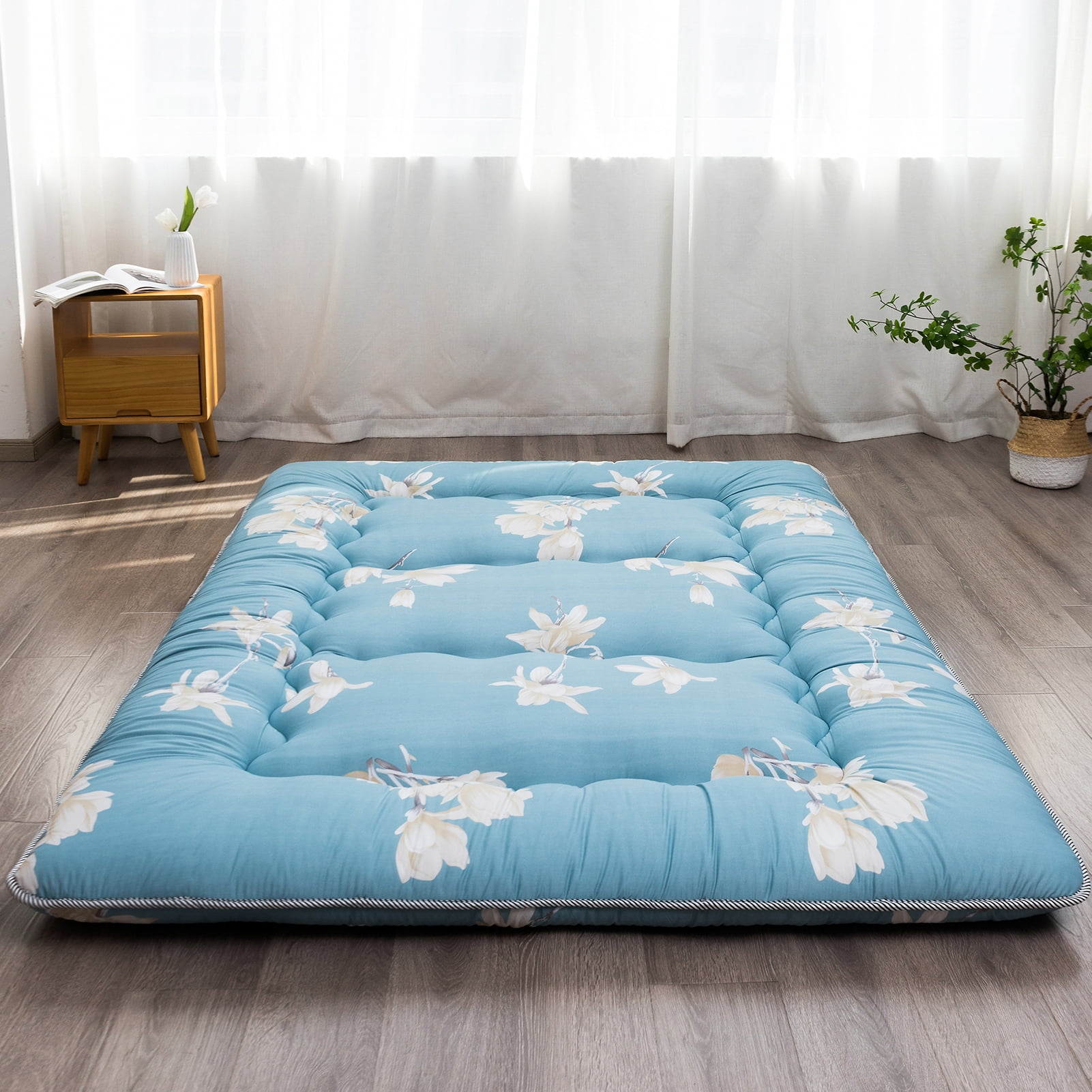 Japanese Floor Mattress Futon Mattress Floral Design Sleeping Mat King ...