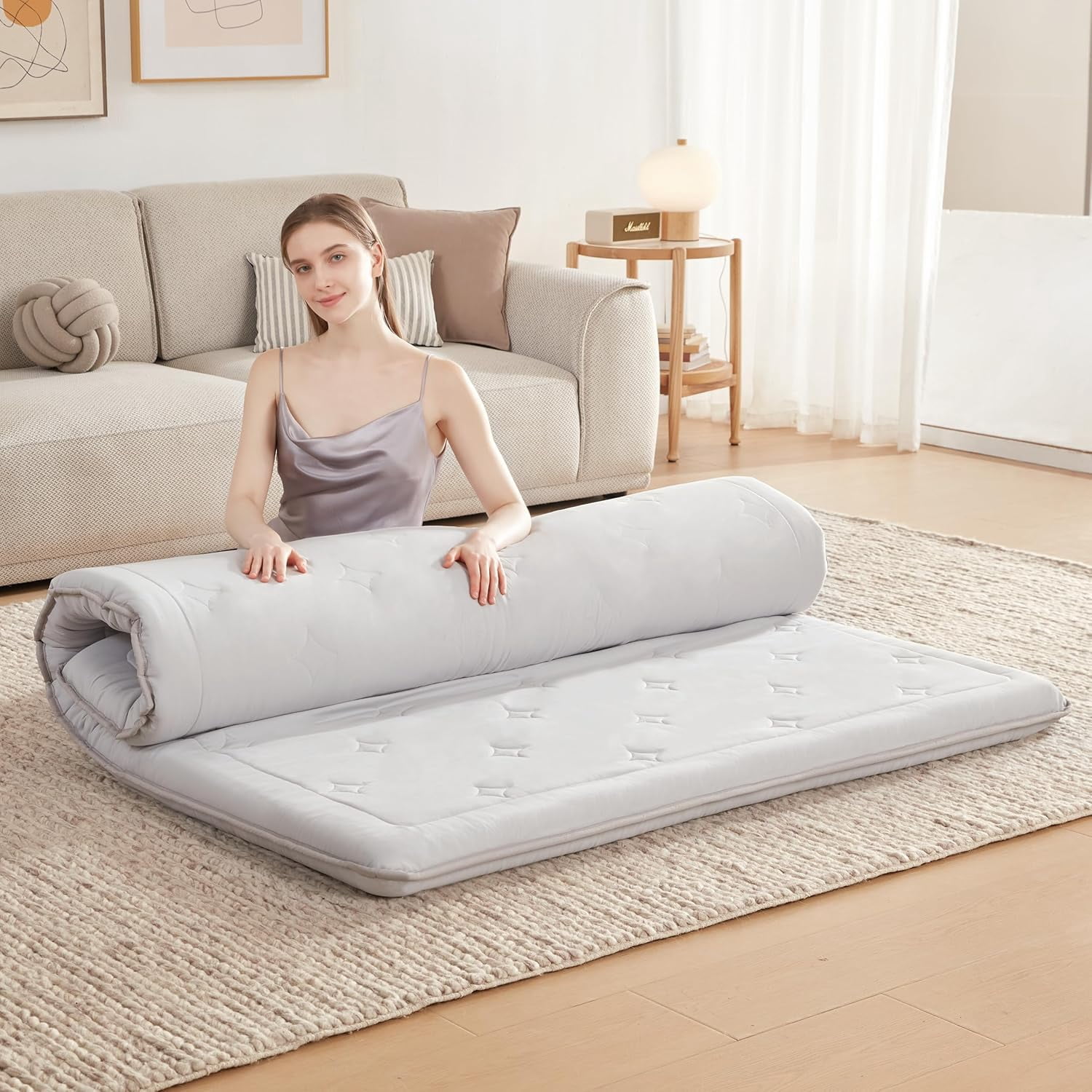 Japanese Floor Mattress Topper Futon Mattress, 4" Memory Foam Foldable ...
