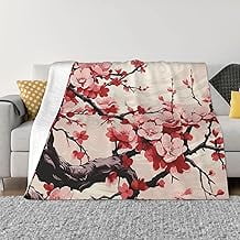 Japanese Floral Cherry Blossom Blankets for Couch Soft Fleece Throw ...