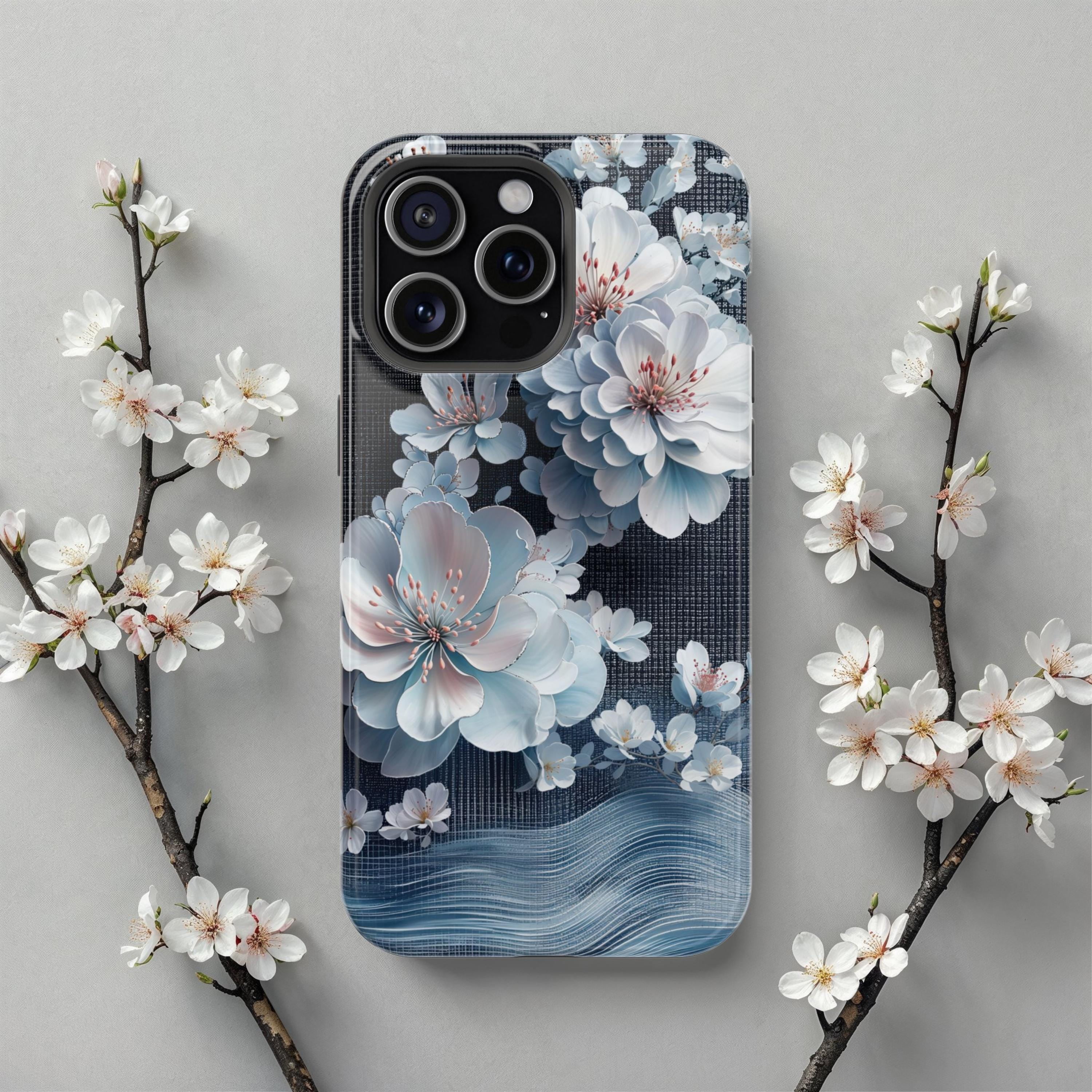 Japanese Floral Ocean Phone Case Blossom Wave Art for iPhone 17 to 11 ...
