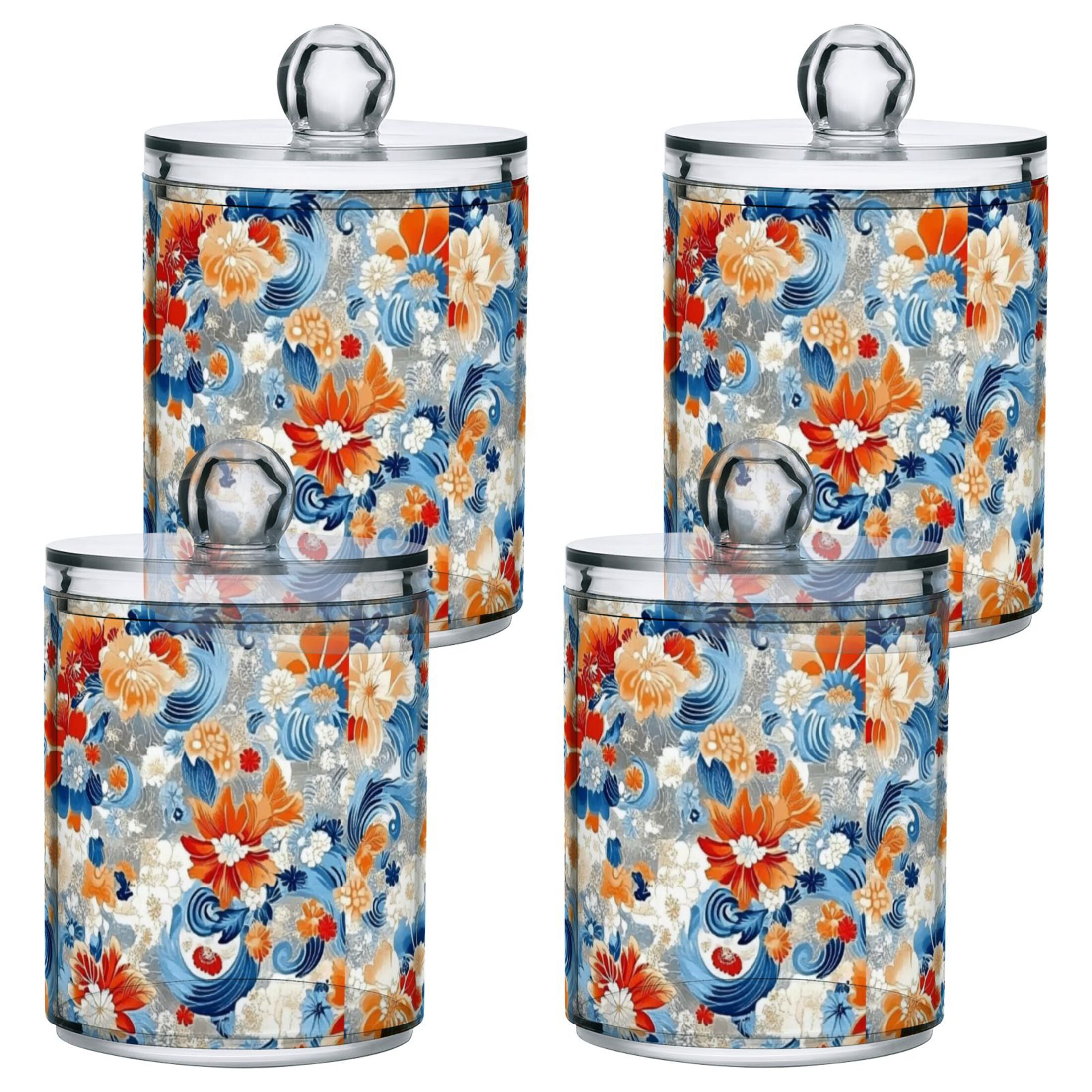 Japanese Floral Print Bathroom Canisters Set of 4 Translucent Plastic ...