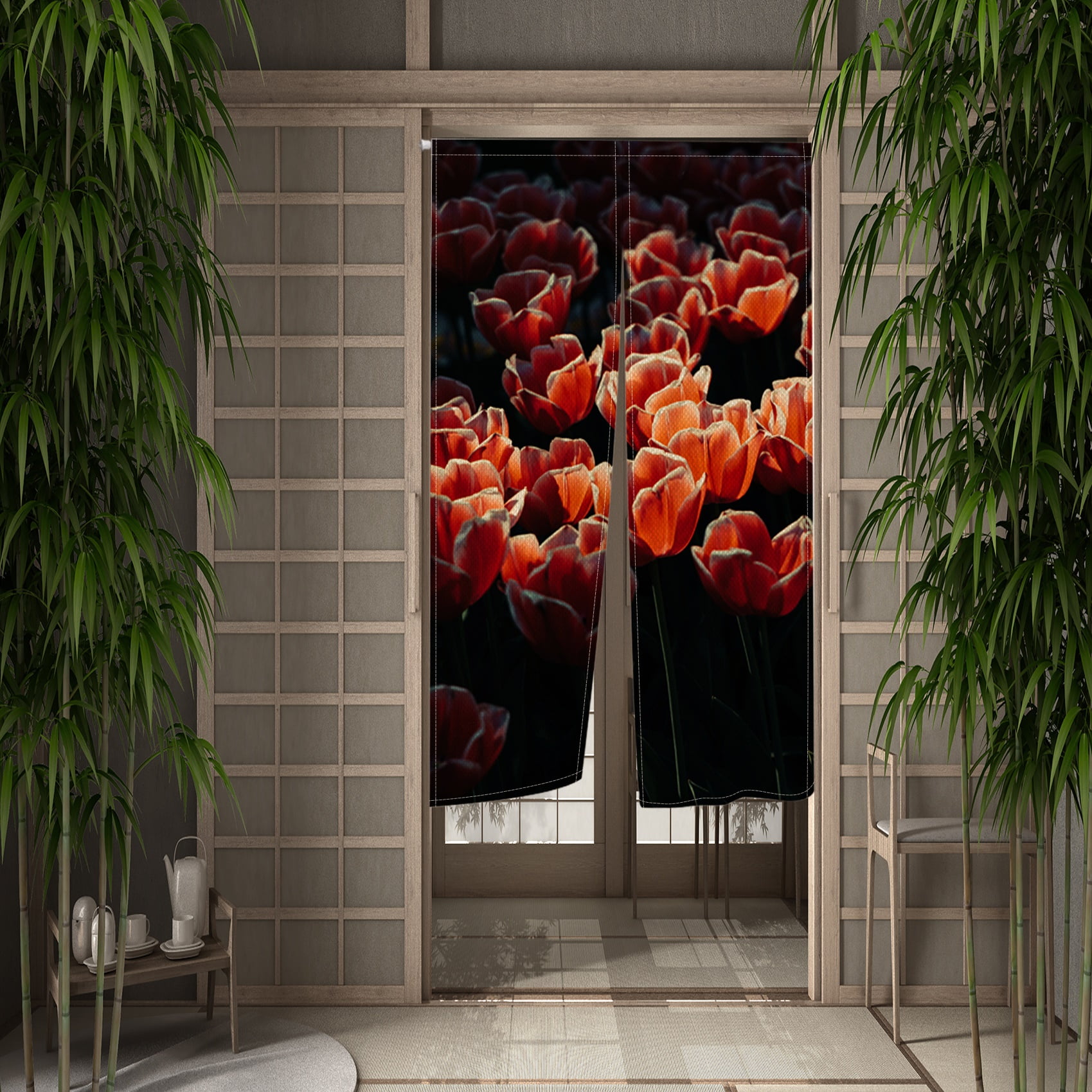 Japanese Flower Door Curtain Lilies Roses Sunflowers Ukiyo-e Noren ...