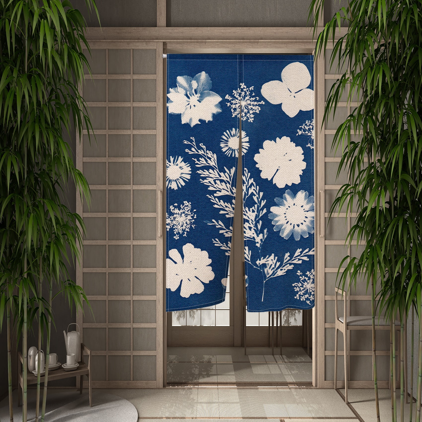 Japanese Flower Door Curtain Lilies Roses Sunflowers Ukiyo-e Noren ...