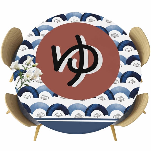 Japanese Folding Fan Round Tablecloth, Fitted Table Cover with Elastic ...
