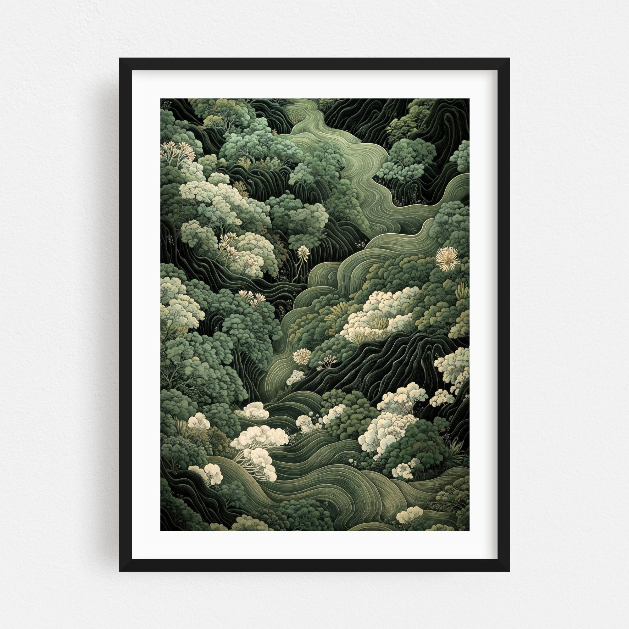 Japanese Forest Wall Art Maximalist Print Sage Green Wabi Sabi Painting ...
