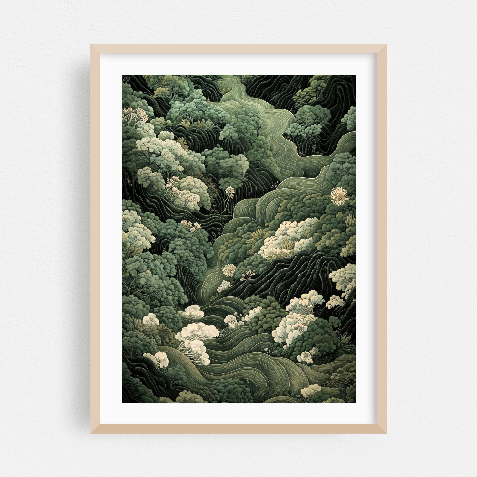 Japanese Forest Wall Art Maximalist Print Sage Green Wabi Sabi Painting ...