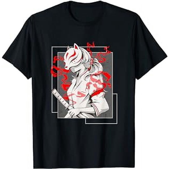 Japanese Fox Mask Aesthetic Kitsune Inari Anime Oni Monster T-Shirt ...