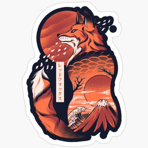 Japanese Fox Sticker Phone Decal Water Bottle Stickers Car Decals ...