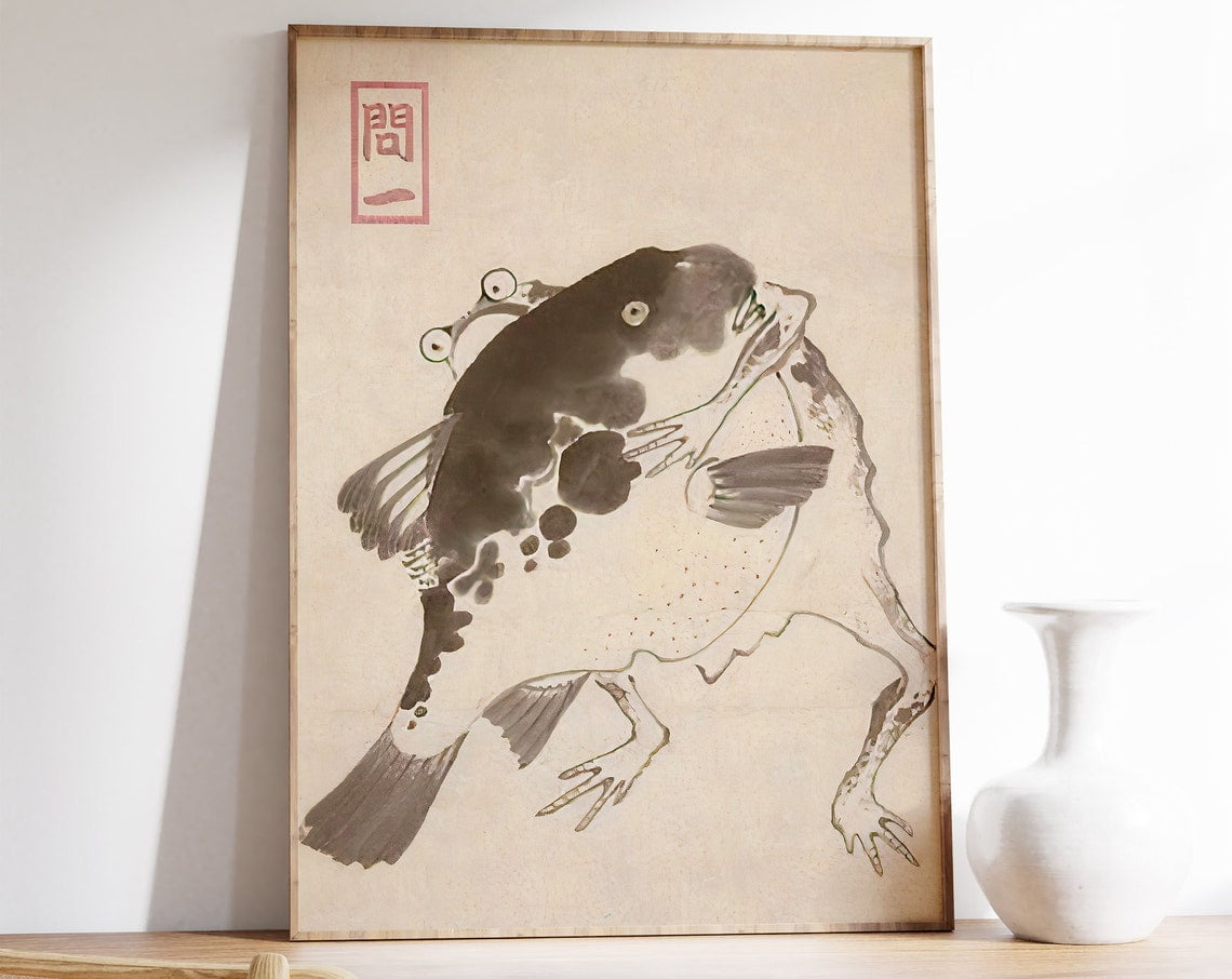 Japanese Frog And Fish Poster, Japanese Woodblock Print, Oriental Art ...