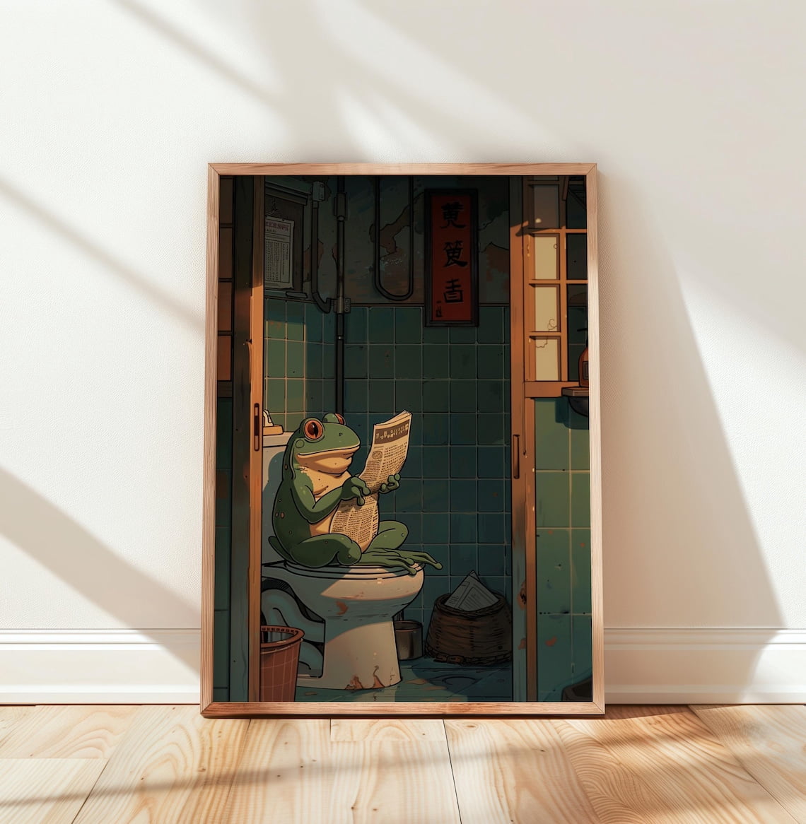 Japanese Frog On Toilet Wall Art, Bathroom Poster, Frog Animal Print ...