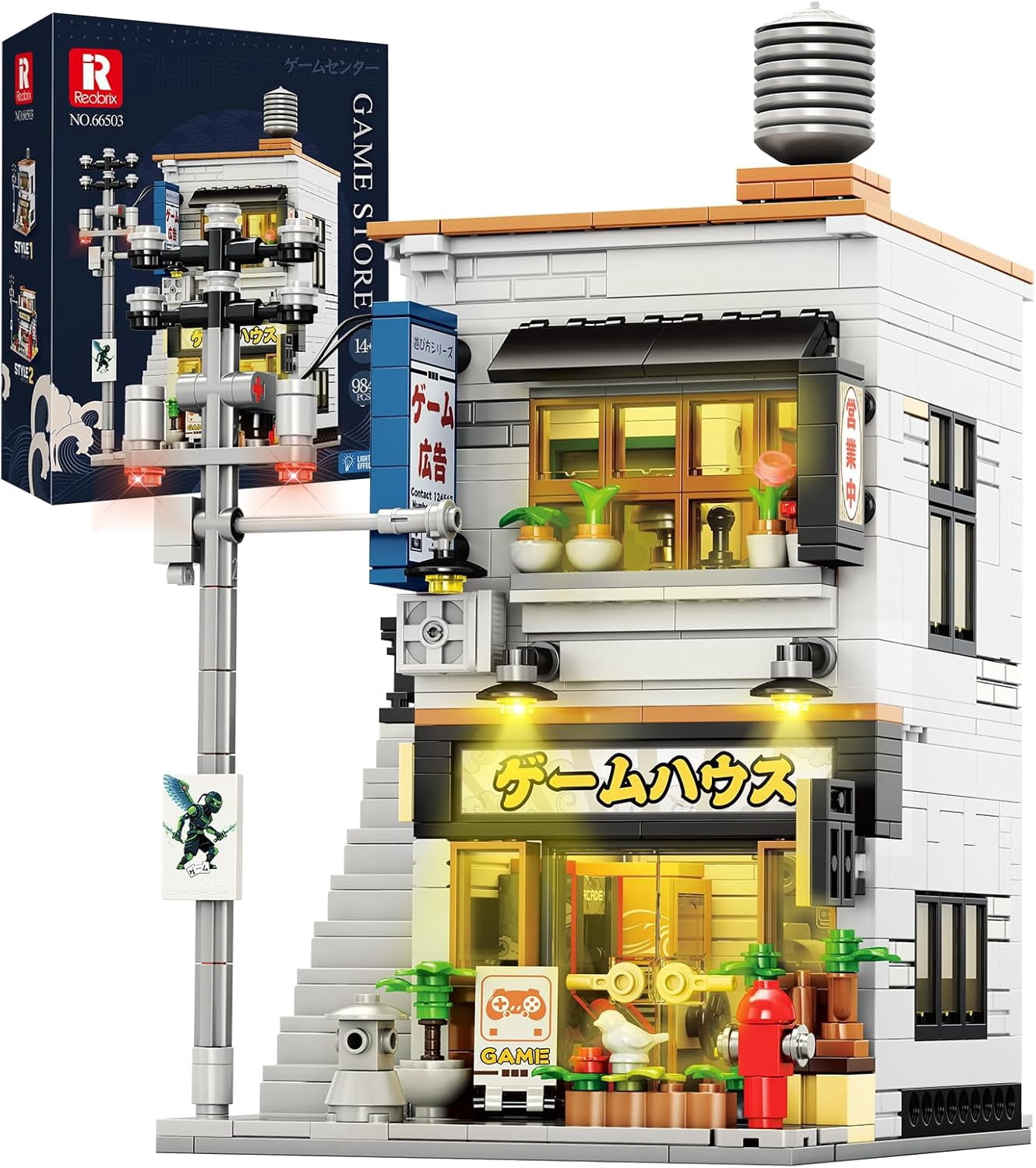Japanese Game Store Building Blocks with Light, 2 in 1 Japanese Street ...