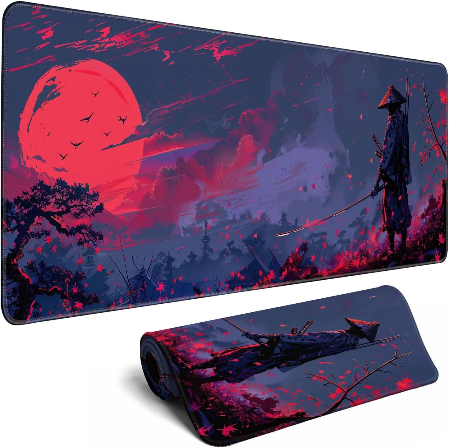 Japanese Gaming Samurai Red Large Gaming Mouse Pad Keyboard Desk Pad ...