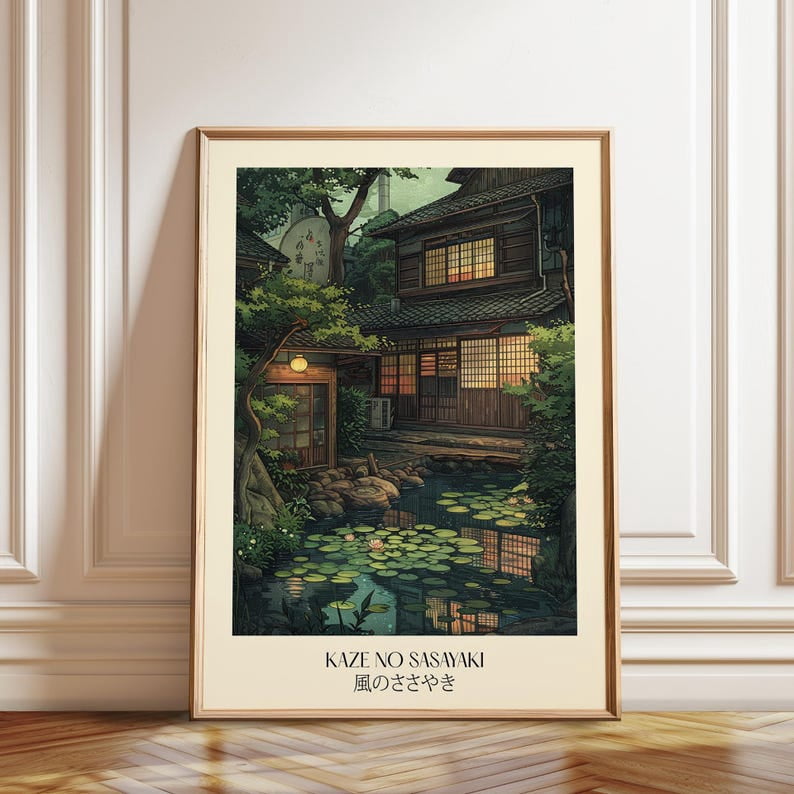 Japanese Garden Ryokan Pond Landscape Zen Japandi Traditional Wall Art ...