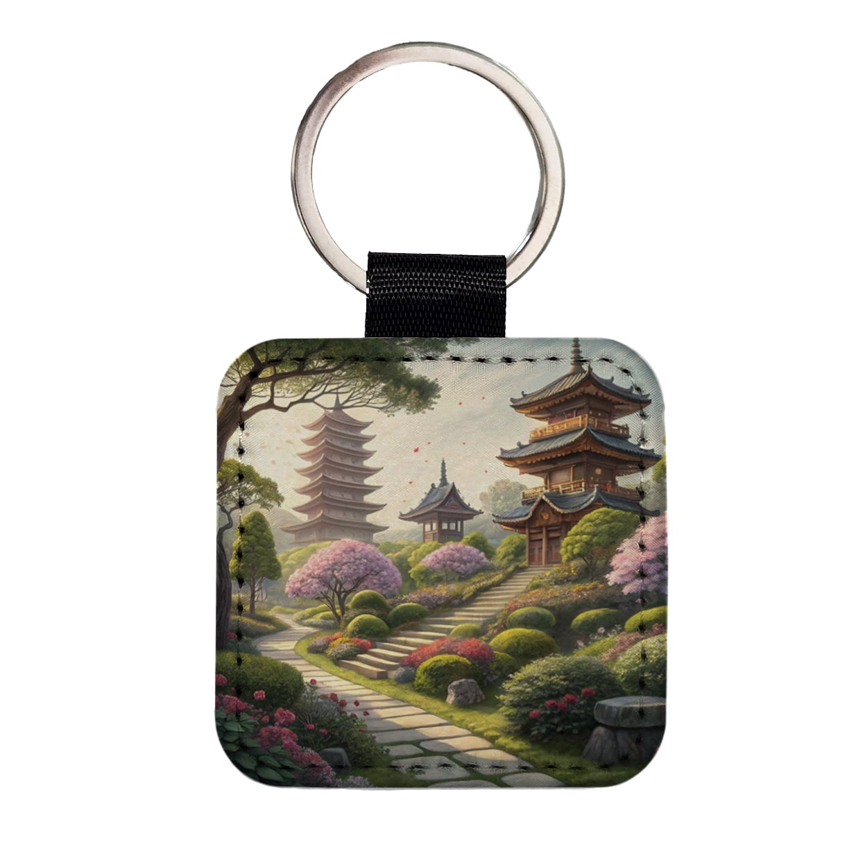 Japanese Garden With Pagodas Faux Leather Square Keychain - Walmart.com