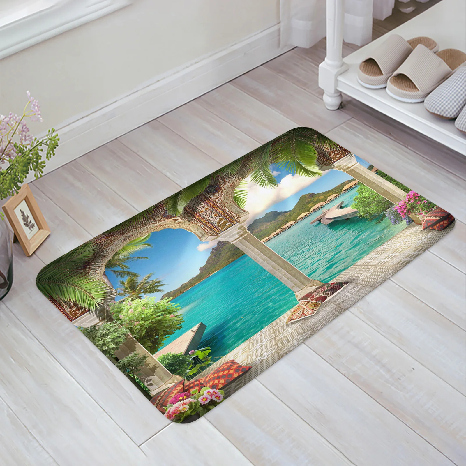 Japanese Garden Wooden Door Green Plant Bathroom Mat Carpet Kitchen Mat ...