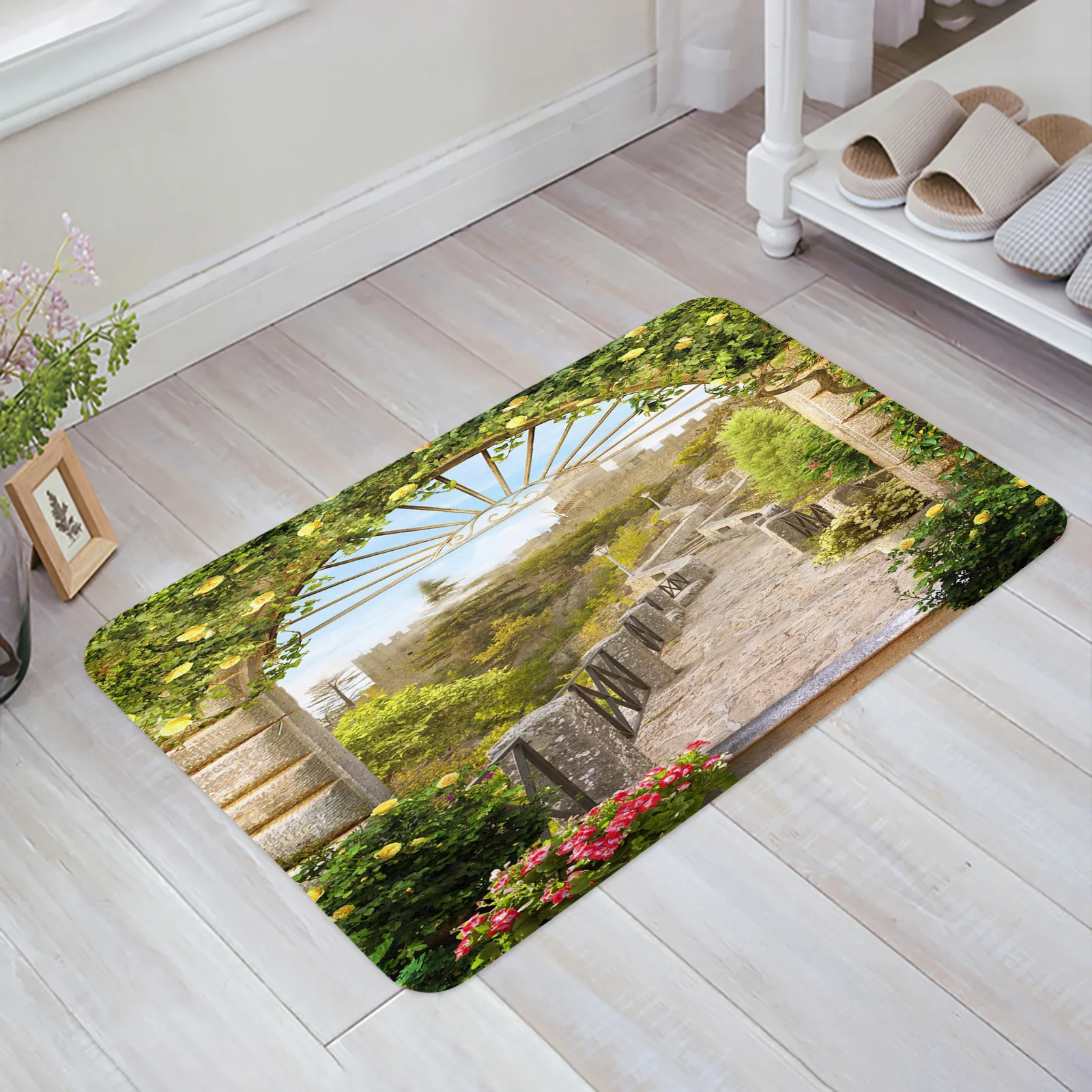 Japanese Garden Wooden Door Green Plant Bathroom Mat Carpet Kitchen Mat ...