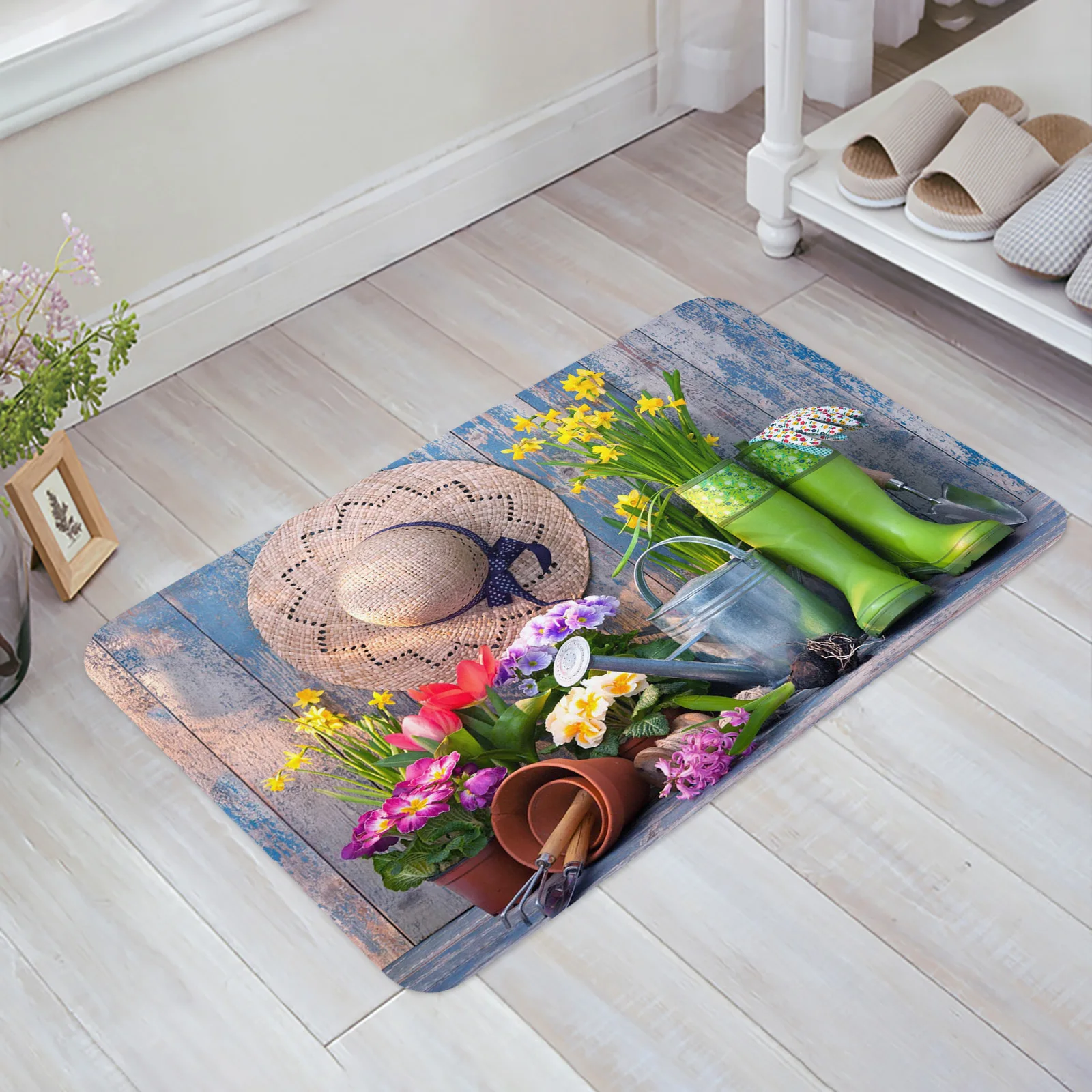 Japanese Garden Wooden Door Green Plant Bathroom Mat Carpet Kitchen Mat ...
