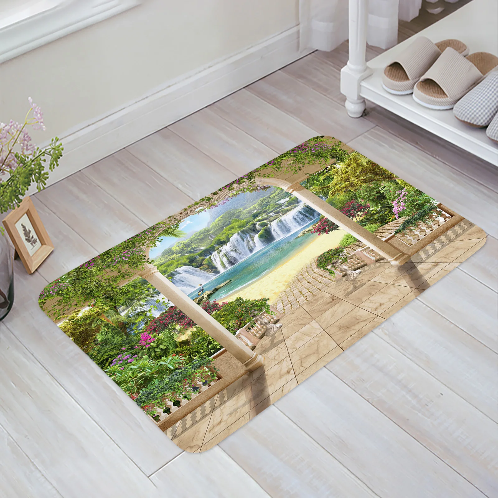 Japanese Garden Wooden Door Green Plant Bathroom Mat Carpet Kitchen Mat ...