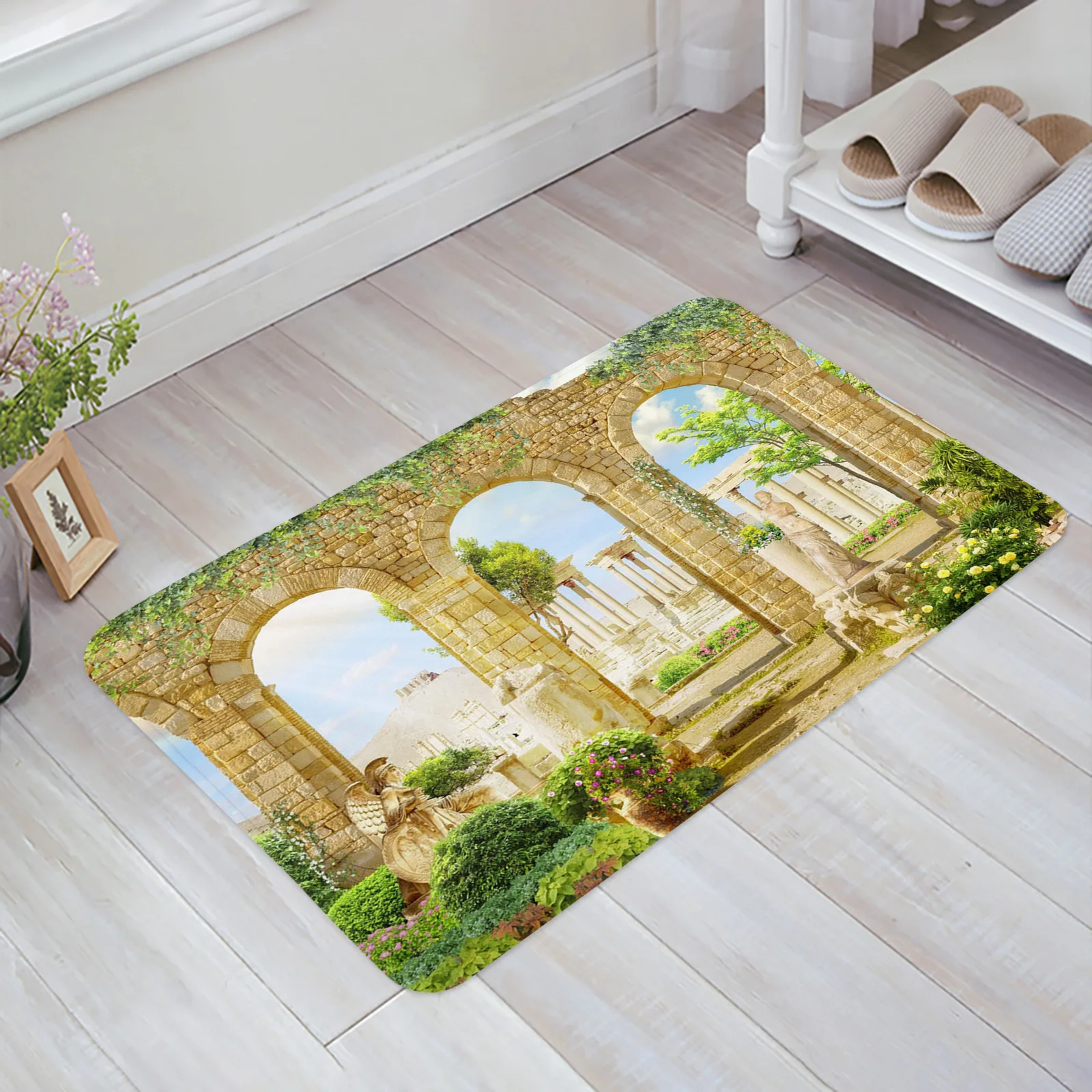 Japanese Garden Wooden Door Green Plant Bathroom Mat Carpet Kitchen Mat ...