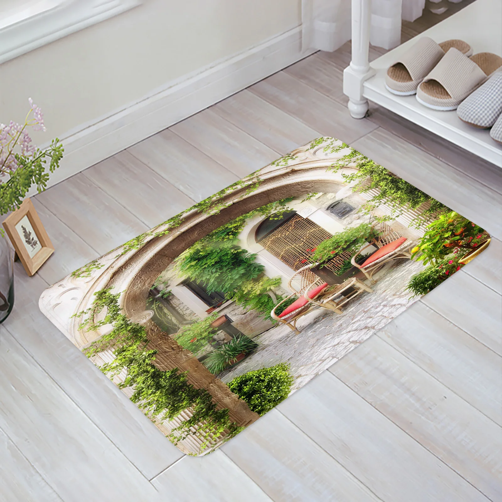 Japanese Garden Wooden Door Green Plant Bathroom Mat Carpet Kitchen Mat ...