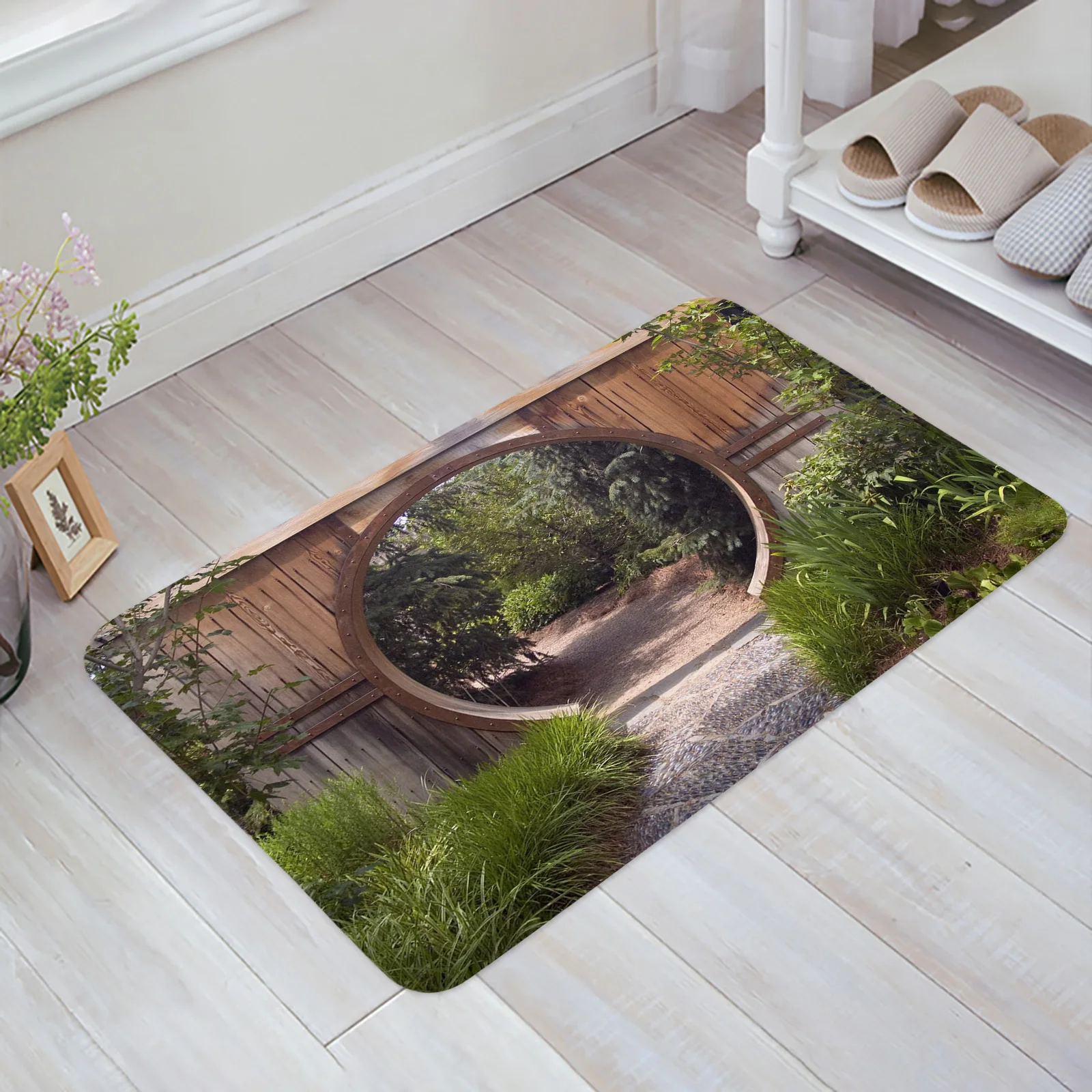 Japanese Garden Wooden Door Green Plant Bathroom Mat Carpet Kitchen Mat ...