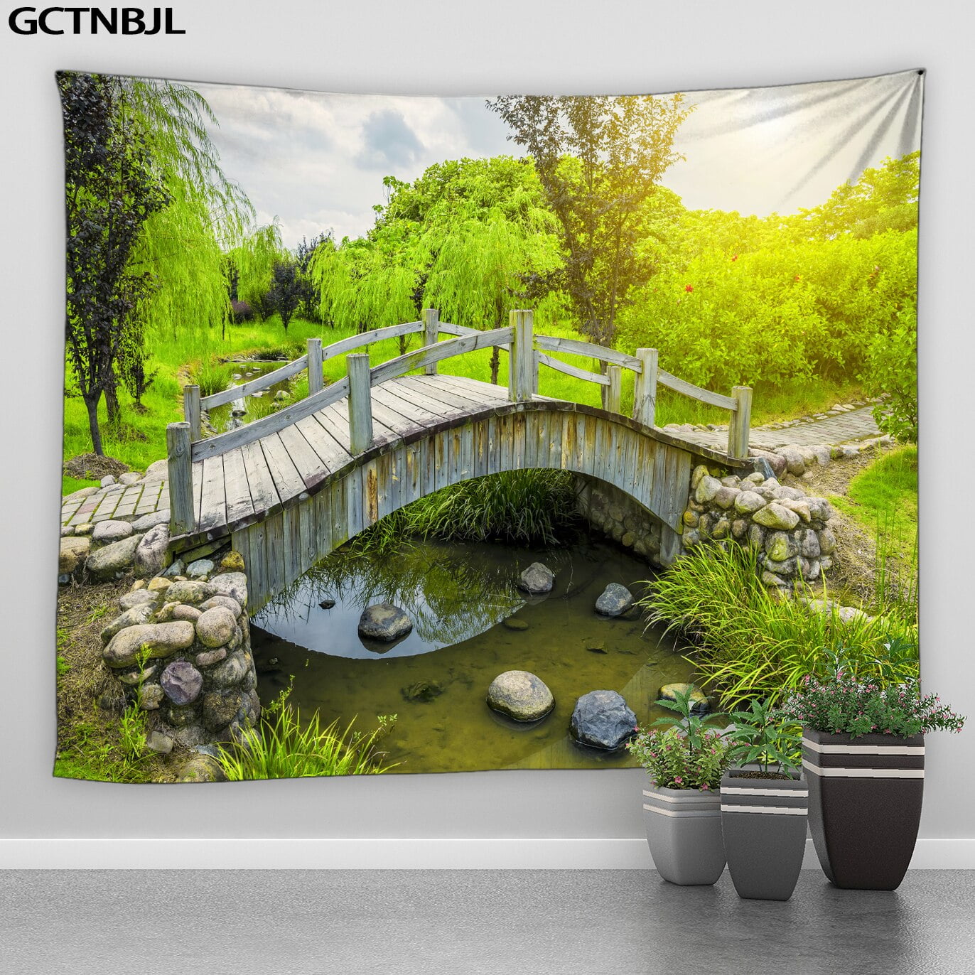 Japanese Garden scenery Tapestry Nature Park Spring Landscape Lake ...