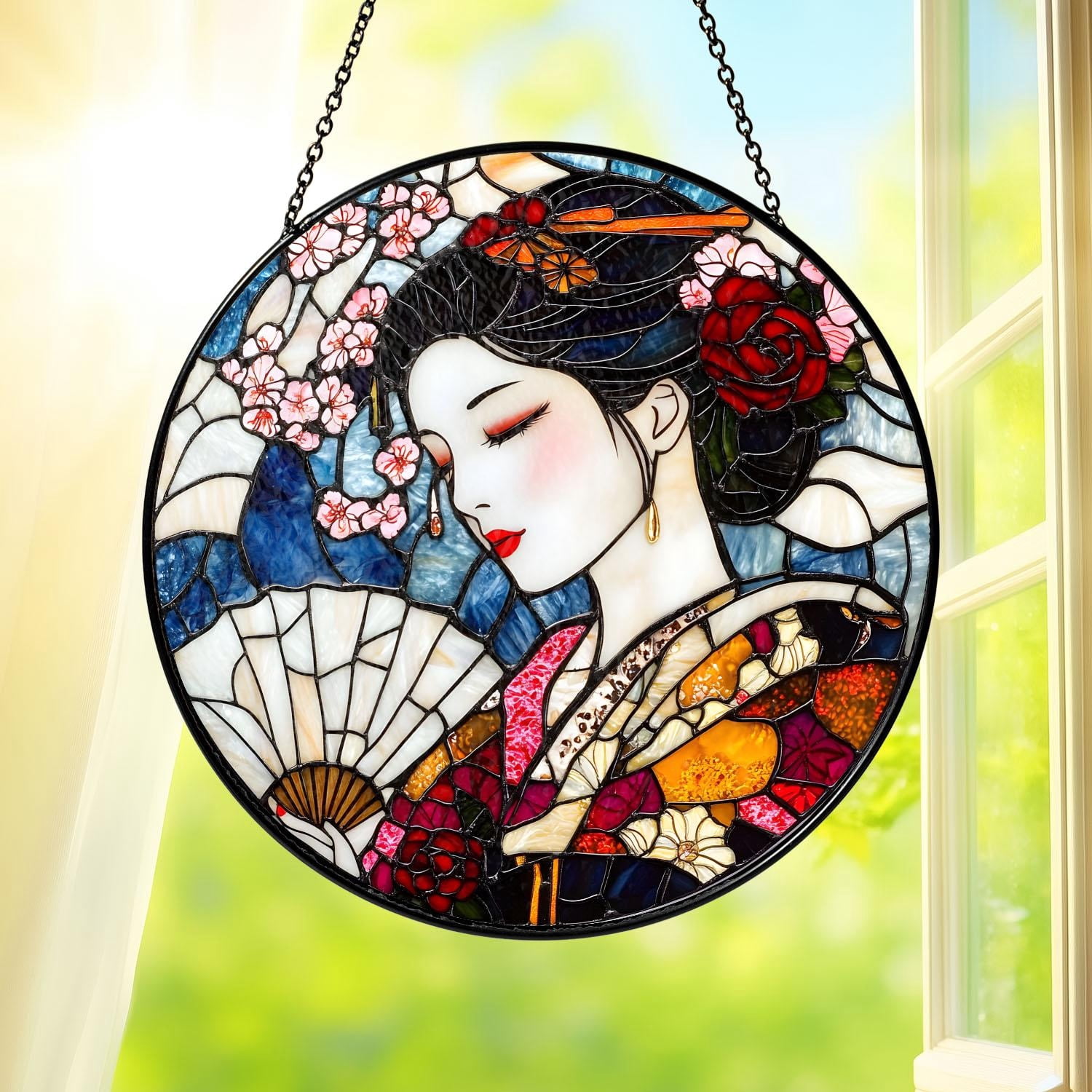 Japanese Geisha Stained Glass Suncatcher, Japanese Geisha Window ...