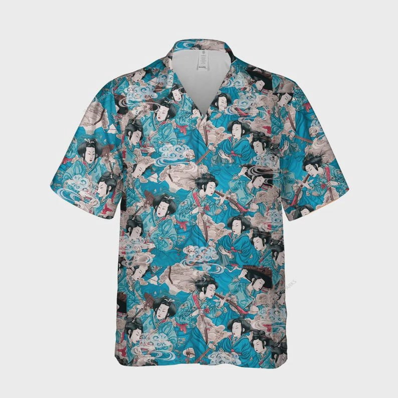 Japanese Geisha Unisex Hawaiian Shirt, Japan Tradition Aloha Button ...