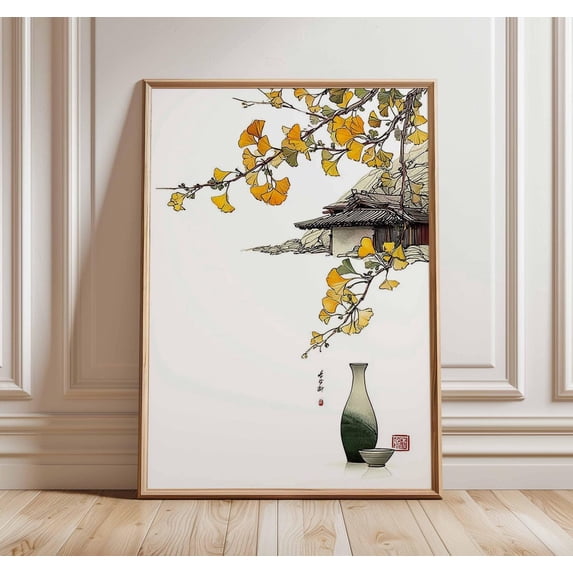 Japanese Ginkgo Floral Poster, Unframed Canvas 24x36in - Walmart.com