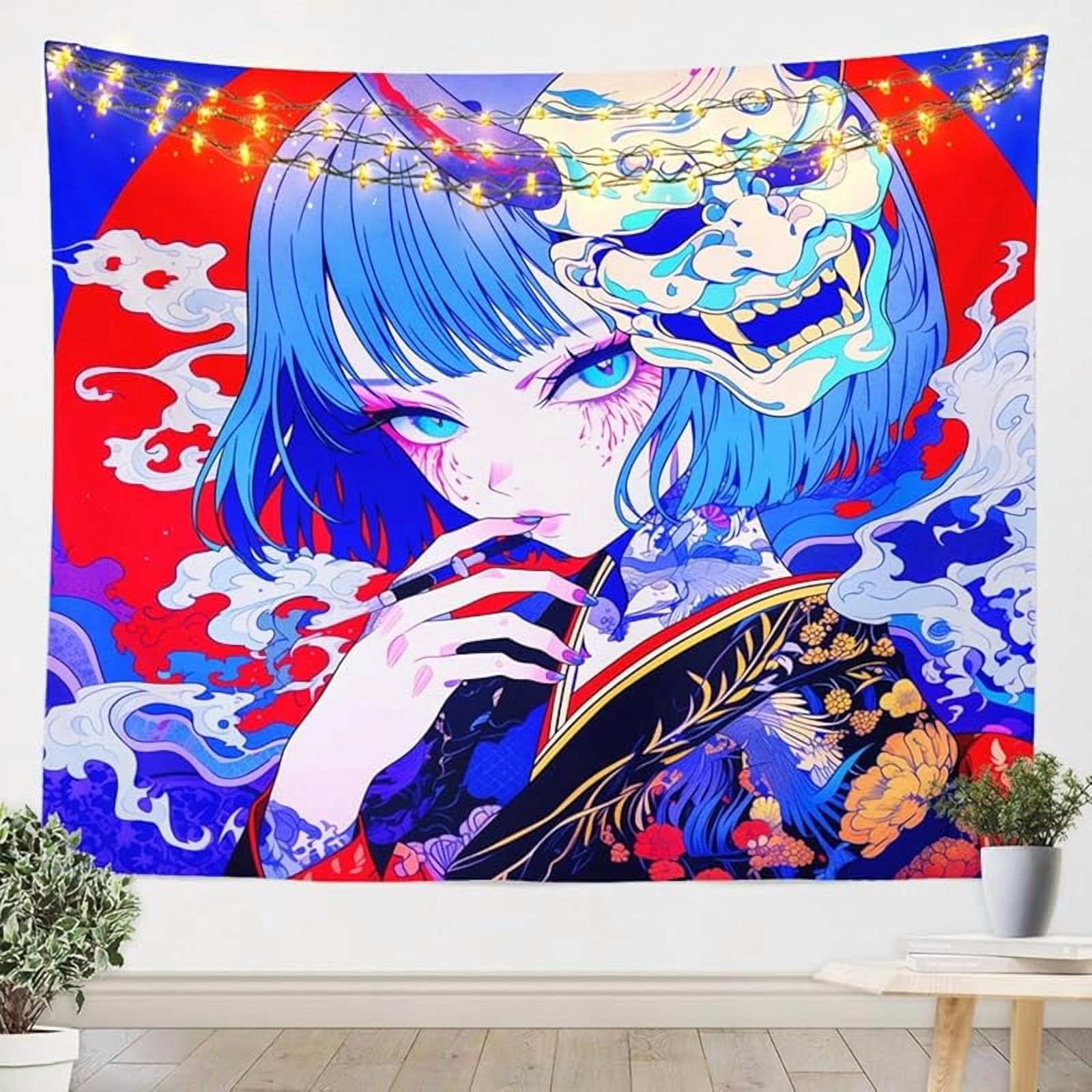 Japanese Girl Medium 59X59 Inches Tapestry,Glitter Anime Girl Tapestry ...